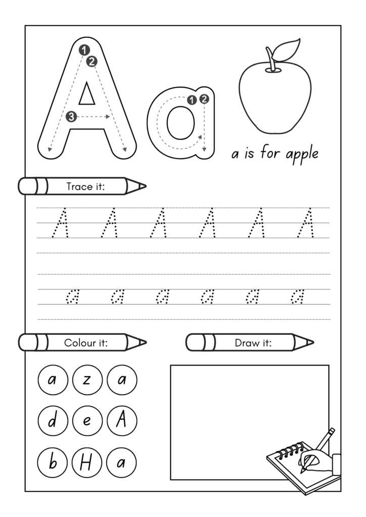 Alphabet Tracing Worksheet (Write, Trace, Draw) - Parenting Kids and Teens